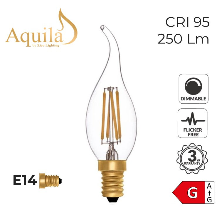 C35 Flame Tip Candle Clear 4W 2200K E14 | LED Filament Lamps ...